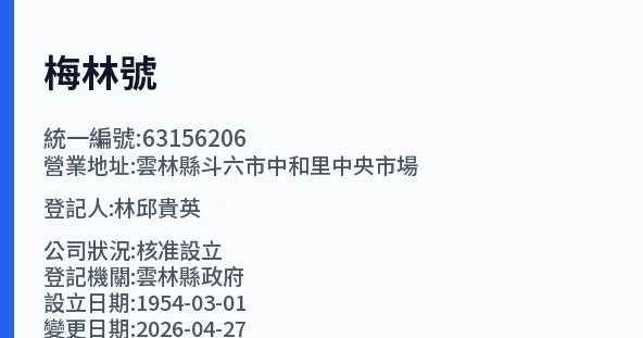 梅林號的照片-統編 63156206(雲林縣) 公司登記資料與營業項目詳細圖表