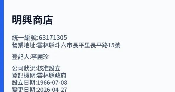 明興商店的照片-統編 63171305(雲林縣) 公司登記資料與營業項目詳細圖表