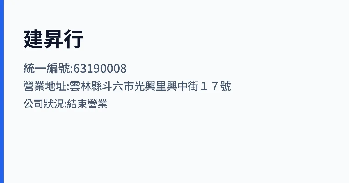 建昇行 - 統編 63190008(雲林縣) 公司登記資料與營業項目詳細圖表