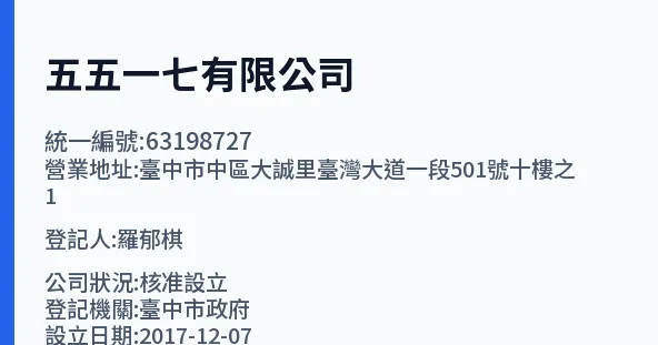 五五一七有限公司的照片-統編 63198727(臺中市) 公司登記資料與營業項目詳細圖表