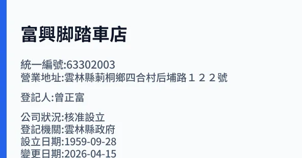 富興脚踏車店的照片-統編 63302003(雲林縣) 公司登記資料與營業項目詳細圖表