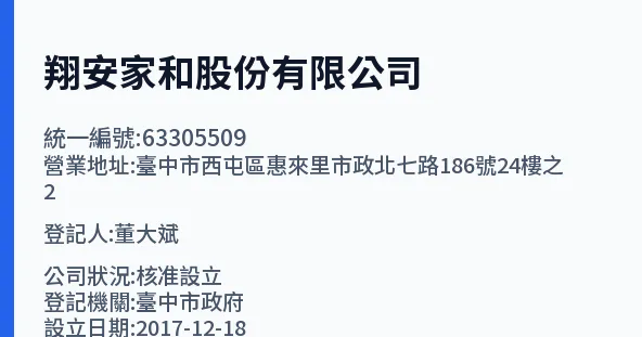 翔安家和股份有限公司的照片-統編 63305509(臺中市) 公司登記資料與營業項目詳細圖表