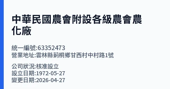 中華民國農會附設各級農會農化廠的照片-統編 63352473(雲林縣) 公司登記資料與營業項目詳細圖表