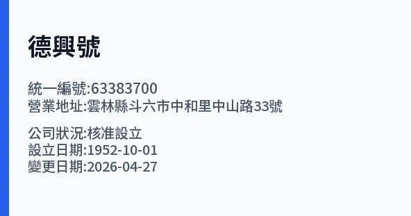 德興號的照片-統編 63383700(雲林縣) 公司登記資料與營業項目詳細圖表