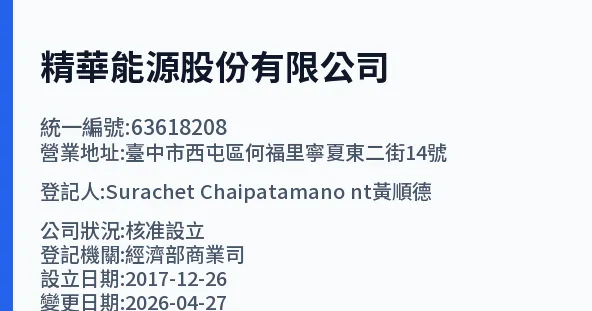 精華能源股份有限公司的照片-統編 63618208(臺中市) 公司登記資料與營業項目詳細圖表
