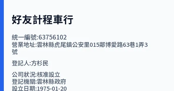 好友計程車行的照片-統編 63756102(雲林縣) 公司登記資料與營業項目詳細圖表