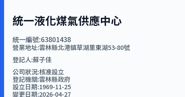 統一液化煤氣供應中心的照片-統編 63801438(雲林縣) 公司登記資料與營業項目詳細圖表