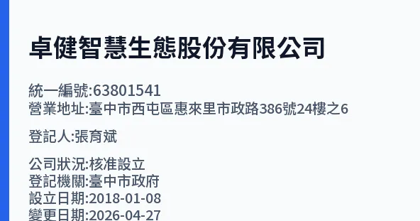 卓健智慧生態股份有限公司的照片-統編 63801541(臺中市) 公司登記資料與營業項目詳細圖表