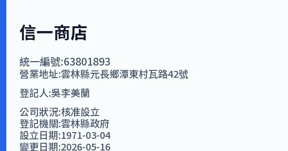信一商店的照片-統編 63801893(雲林縣) 公司登記資料與營業項目詳細圖表