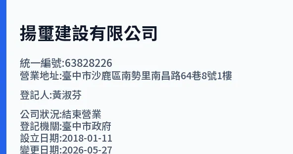 揚璽建設有限公司的照片-統編 63828226(臺中市) 公司登記資料與營業項目詳細圖表