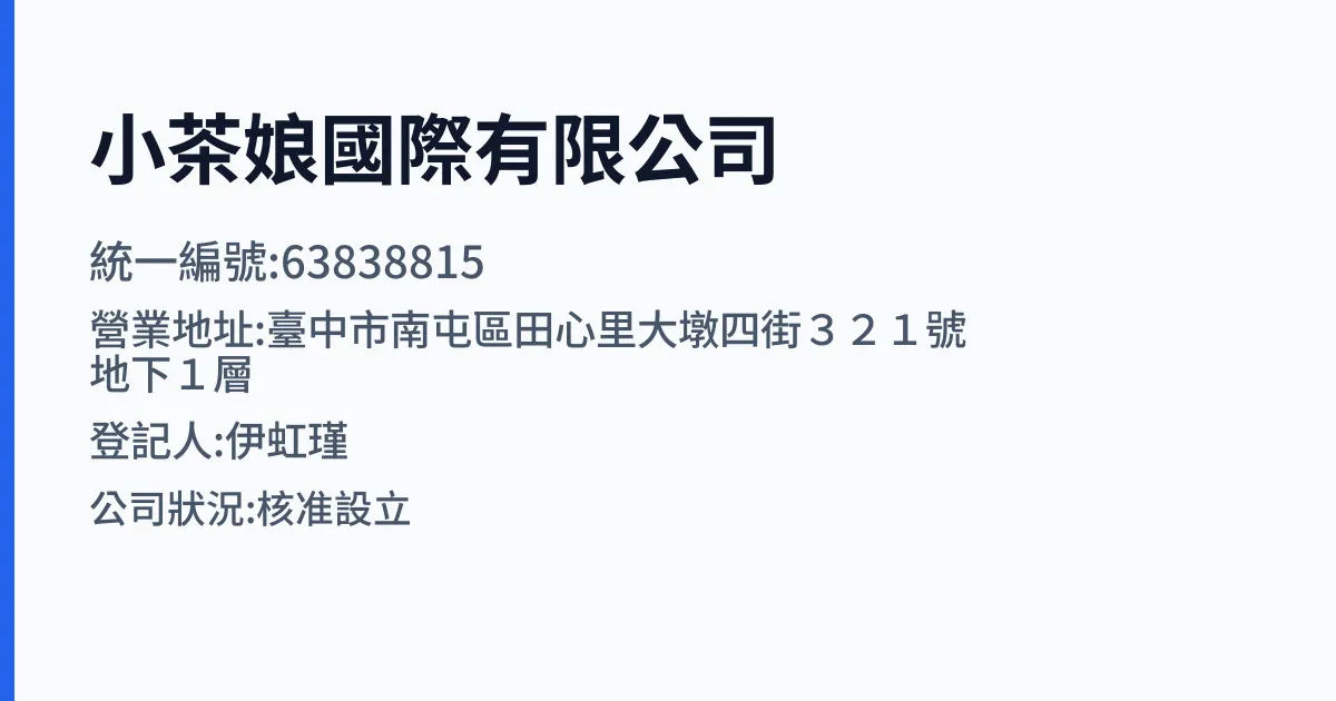 小茶娘國際有限公司 - 統編 63838815(臺中市) 公司登記資料與營業項目詳細圖表