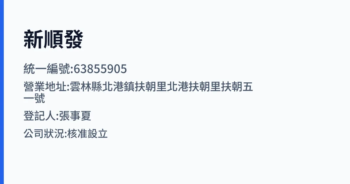 新順發 - 統編 63855905(雲林縣) 公司登記資料與營業項目詳細圖表