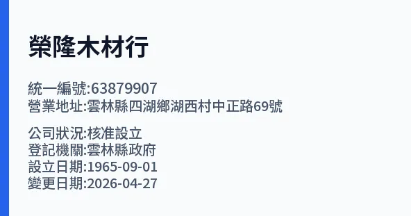 榮隆木材行的照片-統編 63879907(雲林縣) 公司登記資料與營業項目詳細圖表