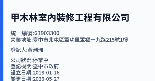 甲木林室內裝修工程有限公司的照片-統編 63903300(臺中市) 公司登記資料與營業項目詳細圖表