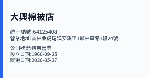 大興棉被店的照片-統編 64125408(雲林縣) 公司登記資料與營業項目詳細圖表