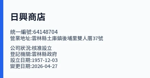 日興商店的照片-統編 64148704(雲林縣) 公司登記資料與營業項目詳細圖表