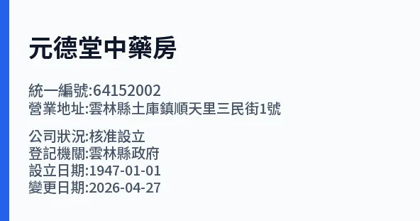 元德堂中藥房的照片-統編 64152002(雲林縣) 公司登記資料與營業項目詳細圖表