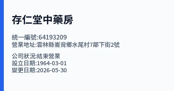 存仁堂中藥房的照片-統編 64193209(雲林縣) 公司登記資料與營業項目詳細圖表