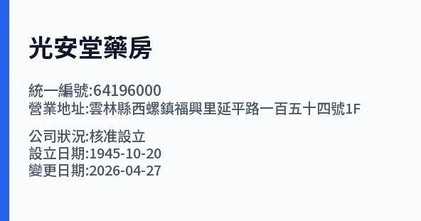 光安堂藥房的照片-統編 64196000(雲林縣) 公司登記資料與營業項目詳細圖表