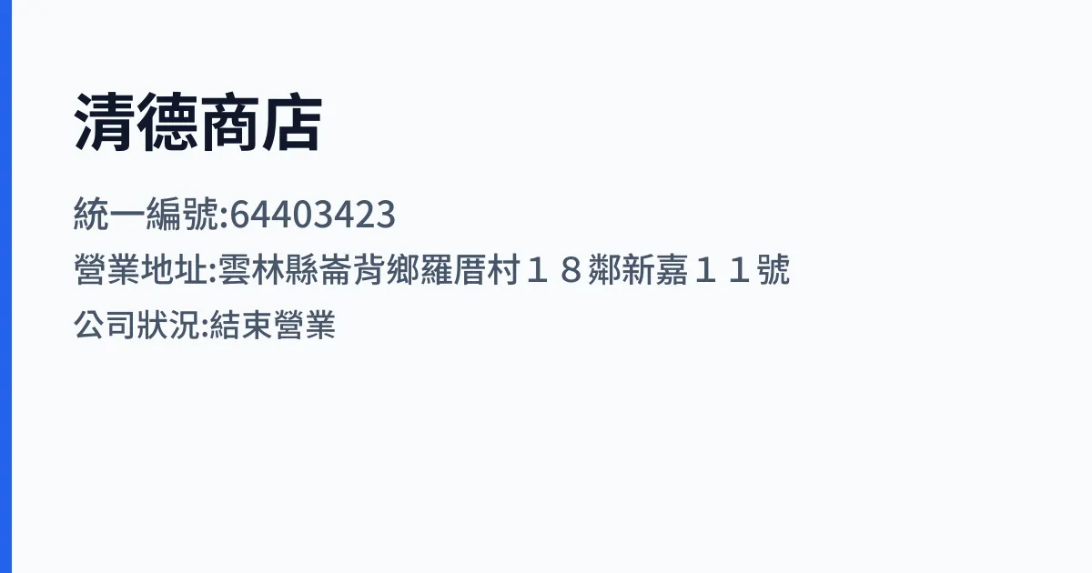 清德商店 - 統編 64403423(雲林縣) 公司登記資料與營業項目詳細圖表