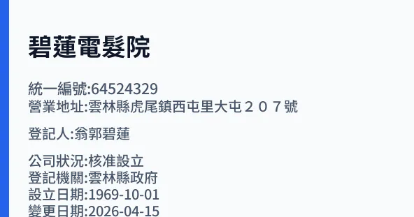 碧蓮電髮院的照片-統編 64524329(雲林縣) 公司登記資料與營業項目詳細圖表