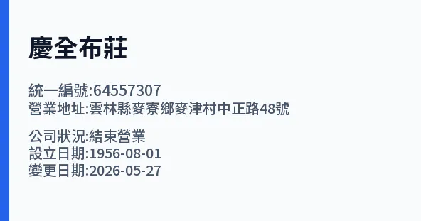 慶全布莊的照片-統編 64557307(雲林縣) 公司登記資料與營業項目詳細圖表