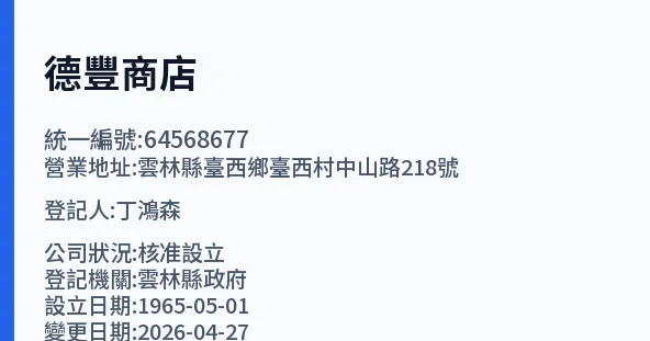 德豐商店的照片-統編 64568677(雲林縣) 公司登記資料與營業項目詳細圖表