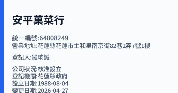 安平菓菜行的照片-統編 64808249(花蓮縣) 公司登記資料與營業項目詳細圖表