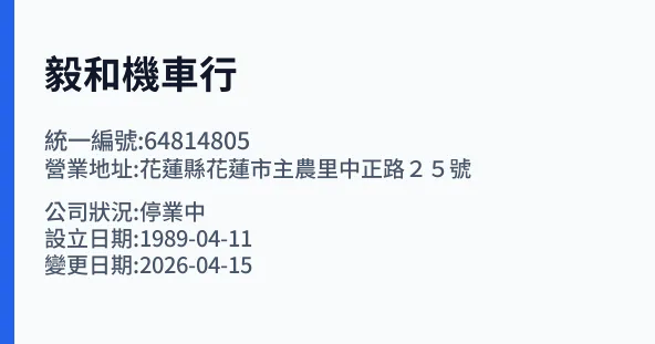 毅和機車行的照片-統編 64814805(花蓮縣) 公司登記資料與營業項目詳細圖表