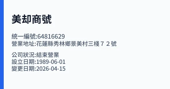 美却商號的照片-統編 64816629(花蓮縣) 公司登記資料與營業項目詳細圖表