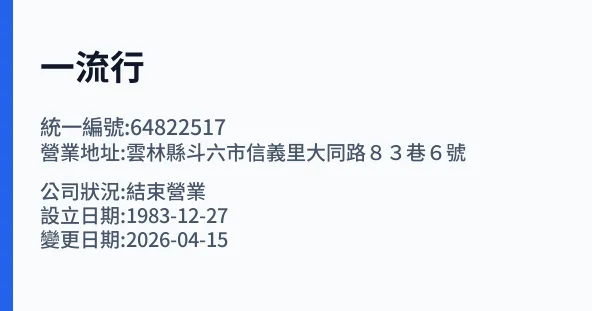 一流行的照片-統編 64822517(雲林縣) 公司登記資料與營業項目詳細圖表