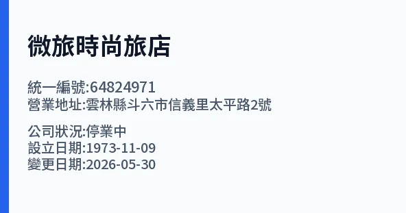 微旅時尚旅店的照片-統編 64824971(雲林縣) 公司登記資料與營業項目詳細圖表