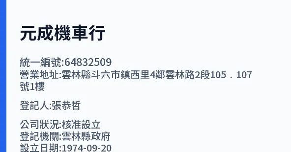 元成機車行的照片-統編 64832509(雲林縣) 公司登記資料與營業項目詳細圖表
