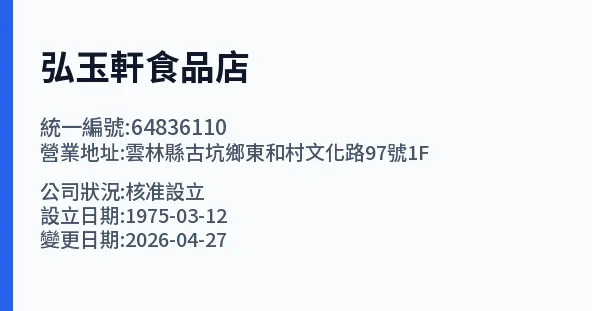 弘玉軒食品店的照片-統編 64836110(雲林縣) 公司登記資料與營業項目詳細圖表