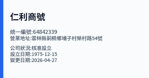 仁利商號的照片-統編 64842339(雲林縣) 公司登記資料與營業項目詳細圖表
