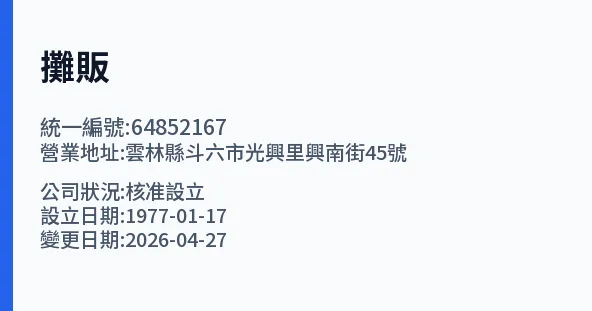 攤販的照片-統編 64852167(雲林縣) 公司登記資料與營業項目詳細圖表