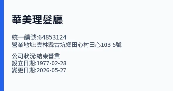 華美理髮廳的照片-統編 64853124(雲林縣) 公司登記資料與營業項目詳細圖表