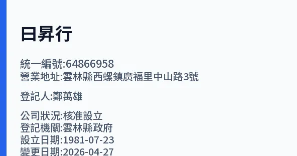 曰昇行的照片-統編 64866958(雲林縣) 公司登記資料與營業項目詳細圖表