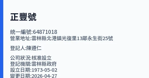 正豐號的照片-統編 64871018(雲林縣) 公司登記資料與營業項目詳細圖表