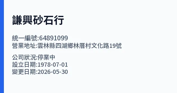 謙興砂石行的照片-統編 64891099(雲林縣) 公司登記資料與營業項目詳細圖表