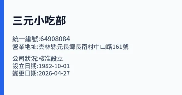 三元小吃部的照片-統編 64908084(雲林縣) 公司登記資料與營業項目詳細圖表