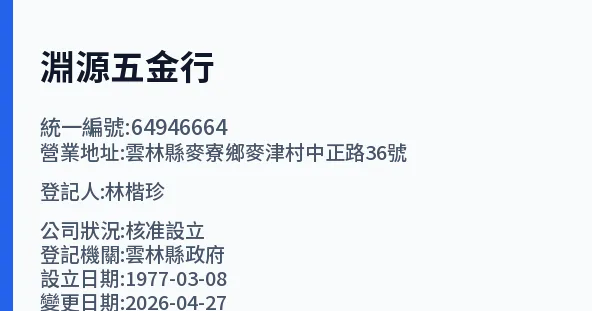 淵源五金行的照片-統編 64946664(雲林縣) 公司登記資料與營業項目詳細圖表