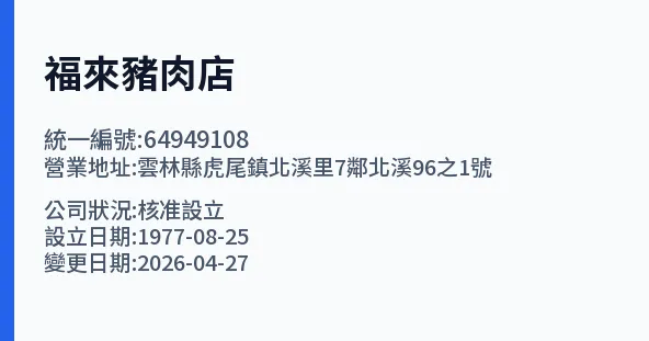 福來豬肉店的照片-統編 64949108(雲林縣) 公司登記資料與營業項目詳細圖表