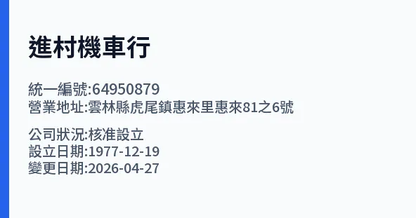 進村機車行的照片-統編 64950879(雲林縣) 公司登記資料與營業項目詳細圖表