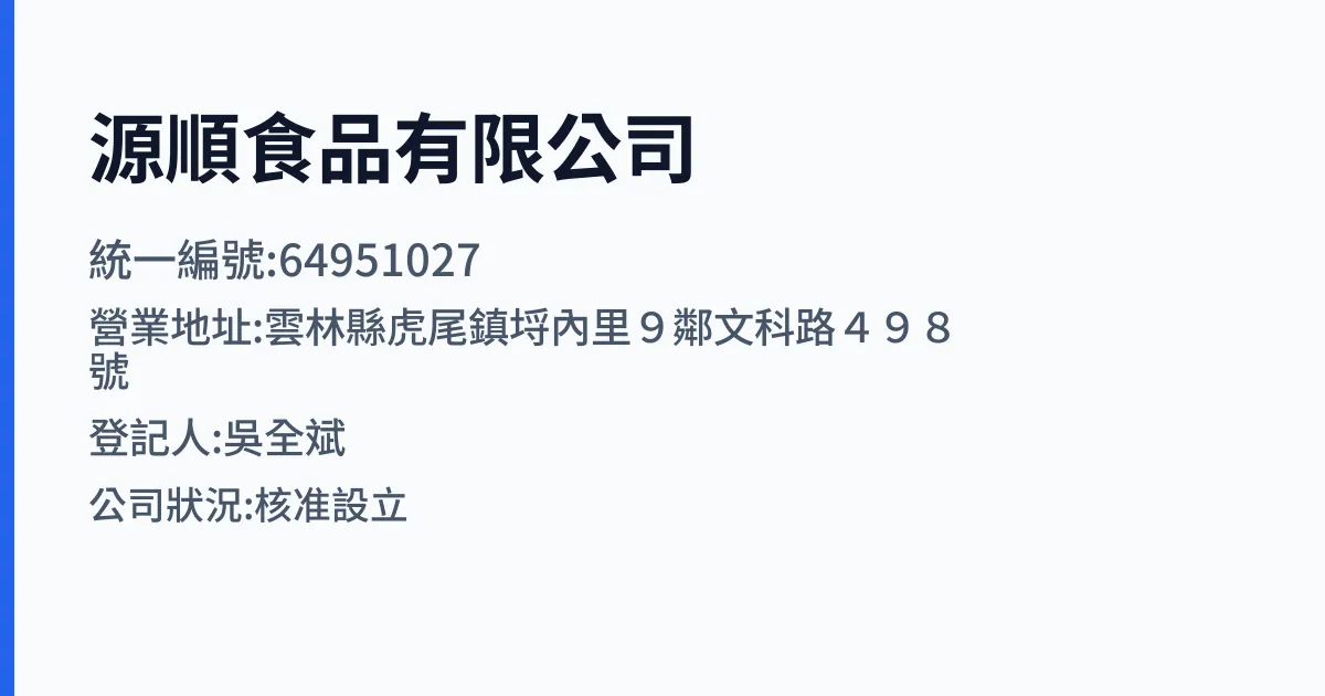 源順食品有限公司 - 統編 64951027(雲林縣) 公司登記資料與營業項目詳細圖表