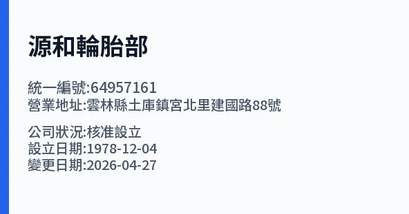 源和輪胎部的照片-統編 64957161(雲林縣) 公司登記資料與營業項目詳細圖表