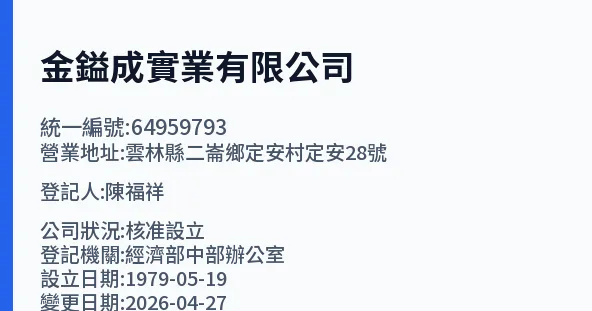 金鎰成實業有限公司的照片-統編 64959793(雲林縣) 公司登記資料與營業項目詳細圖表