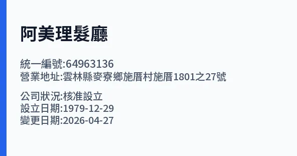 阿美理髮廳的照片-統編 64963136(雲林縣) 公司登記資料與營業項目詳細圖表