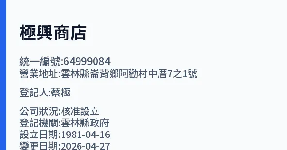 極興商店的照片-統編 64999084(雲林縣) 公司登記資料與營業項目詳細圖表