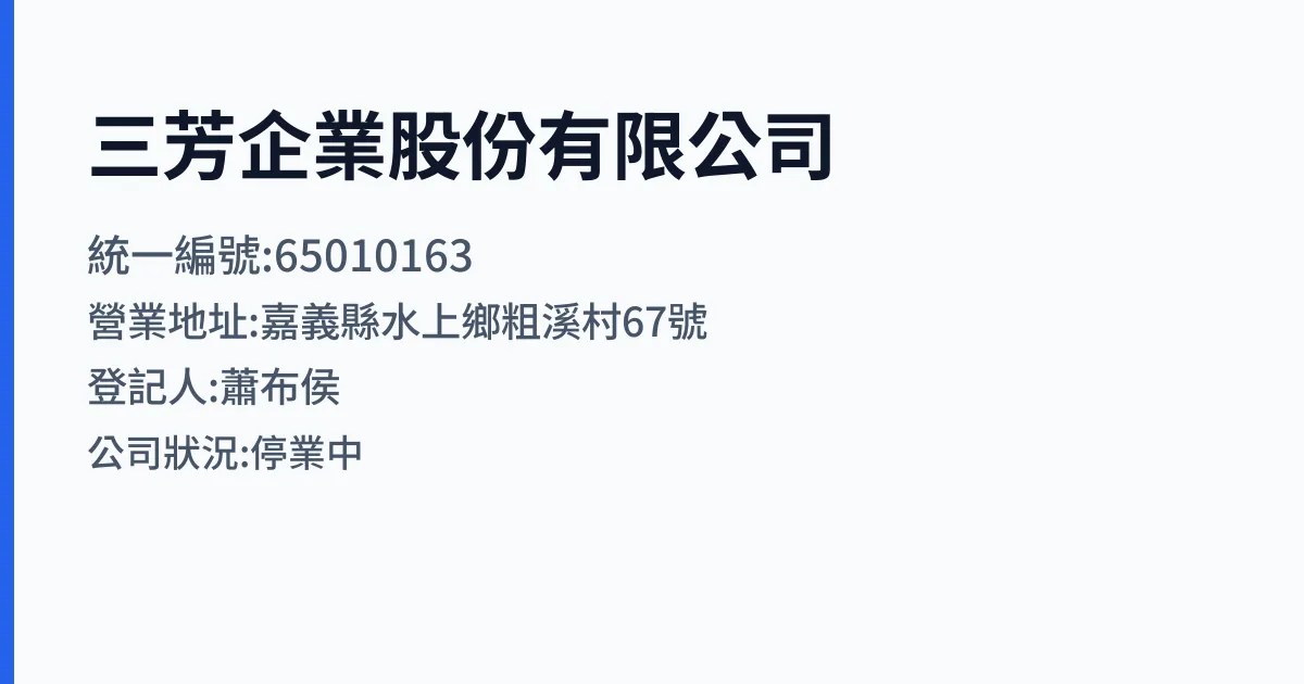 三芳企業股份有限公司 - 統編 65010163(嘉義縣) 公司登記資料與營業項目詳細圖表